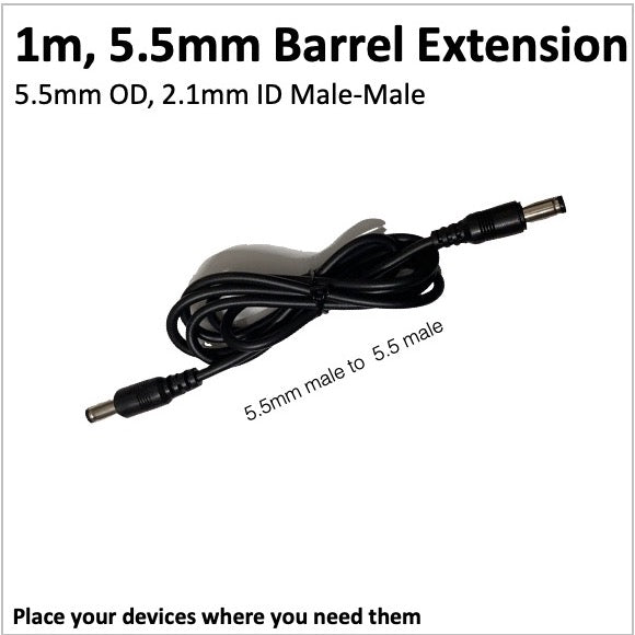 Extension cable for 5.5mm DC Barrel Jack - 1m (Male to Male) – Energy ...